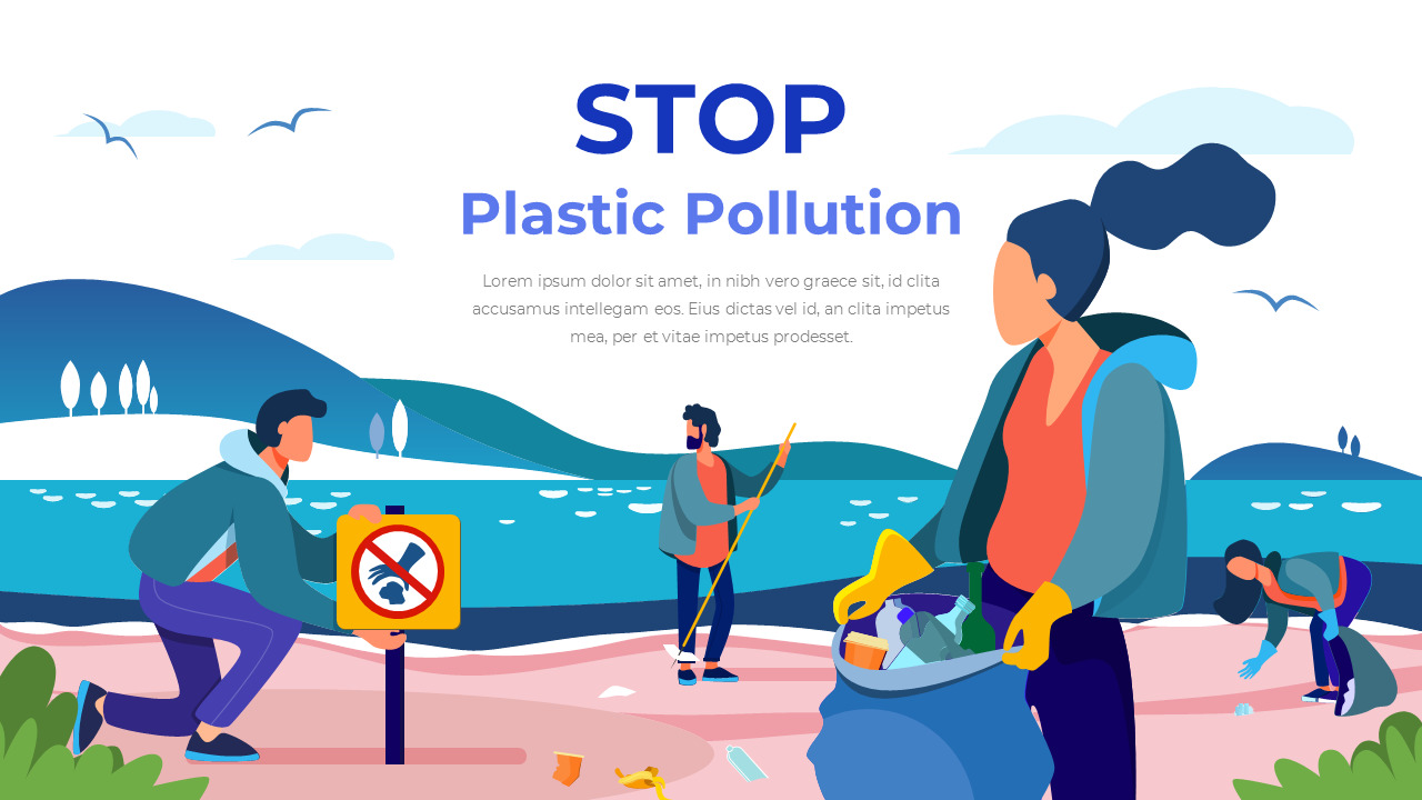 Marine Plastic Pollution Prevention PowerPoint Template – Ocean Blue Deck