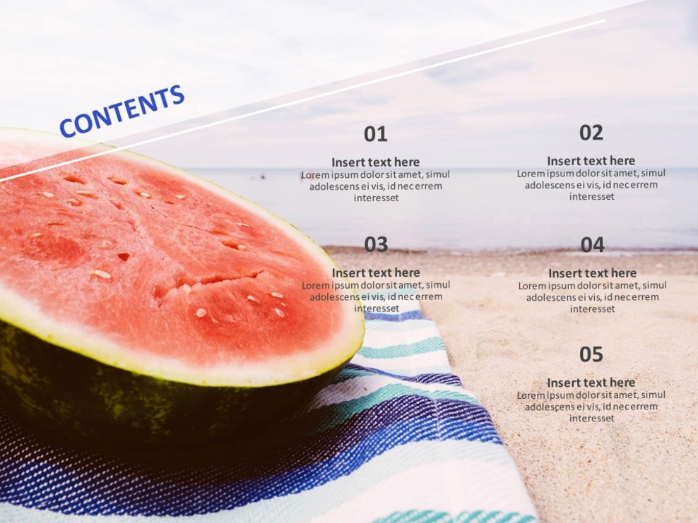 Free Powerpoint Template - Watermelons on the Beach|Slides