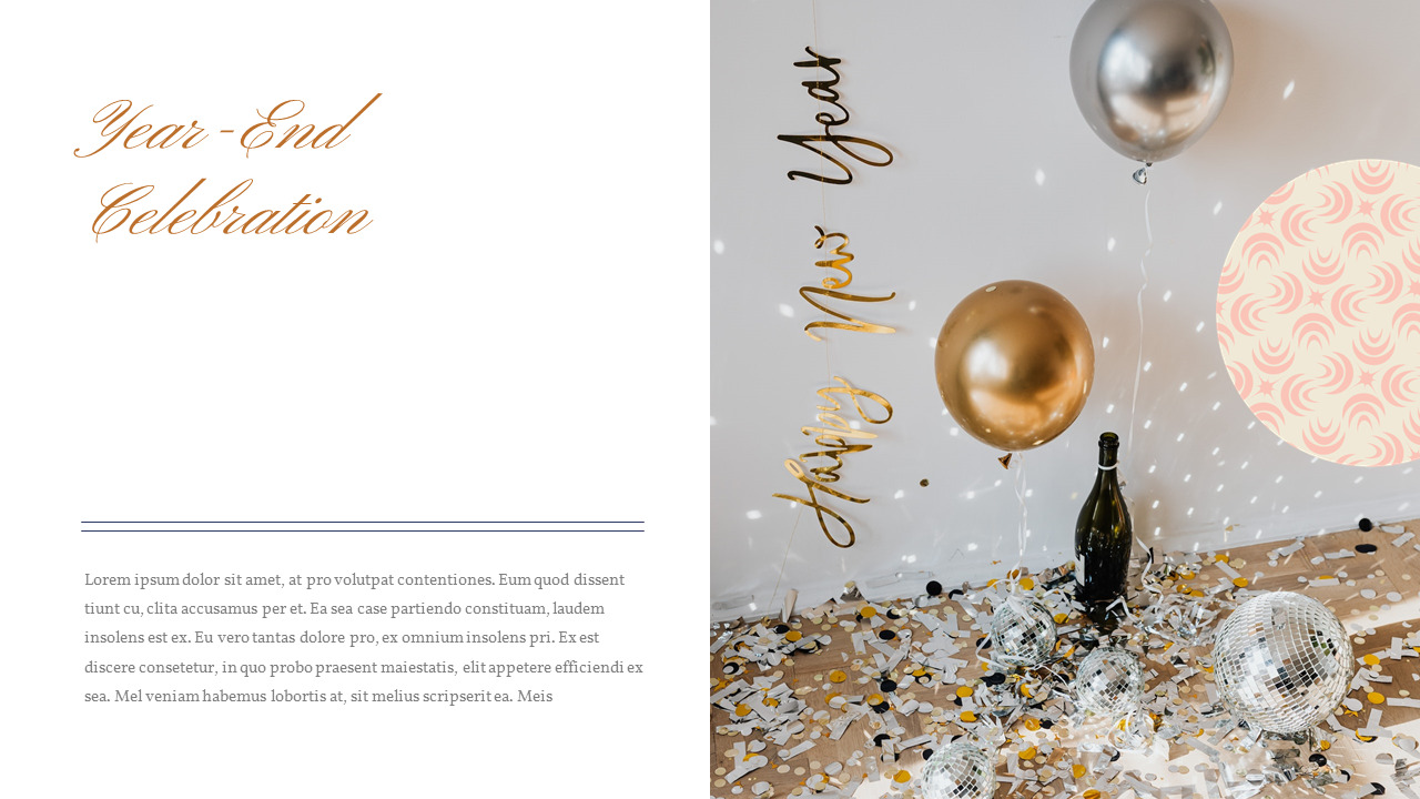 Celebración de fin de año plantilla de diapositivas de google