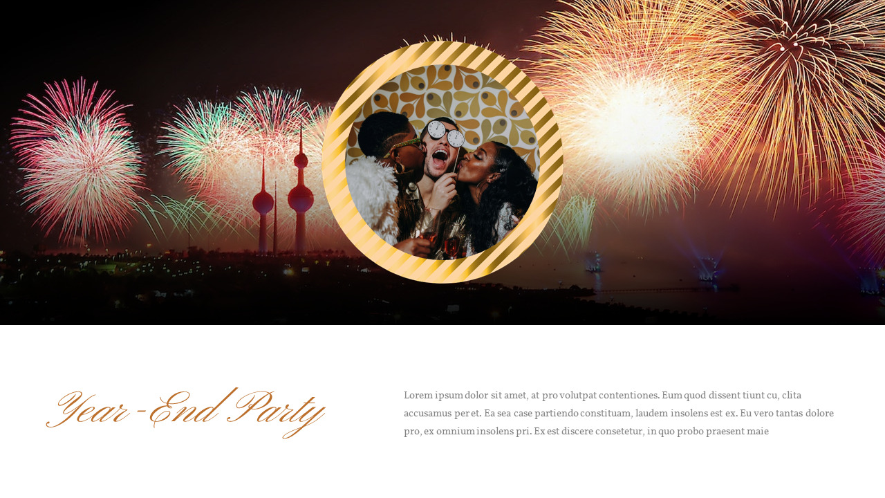 Celebración de fin de año plantilla de diapositivas de google