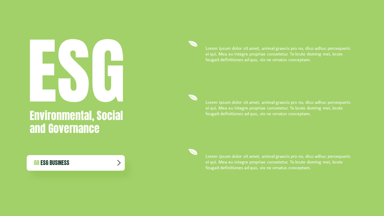 Diapositivas animadas de presentación de negocios ESG en PowerPoint