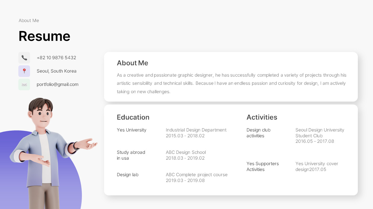 3D Character Portfolio google slides design