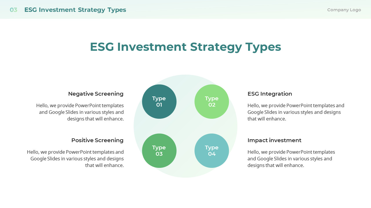 ESG Investment Strategy PowerPoint Template – Elegant Green & Slate Deck
