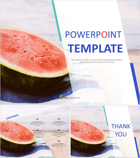 Free Powerpoint Template - Watermelons on the Beach|Slides